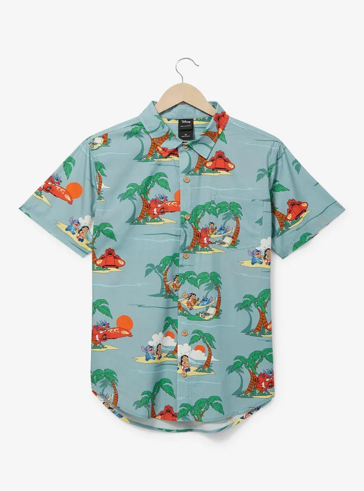 Boxlunch Disney Lilo & Stitch Island Allover Print Woven Button-Up ...
