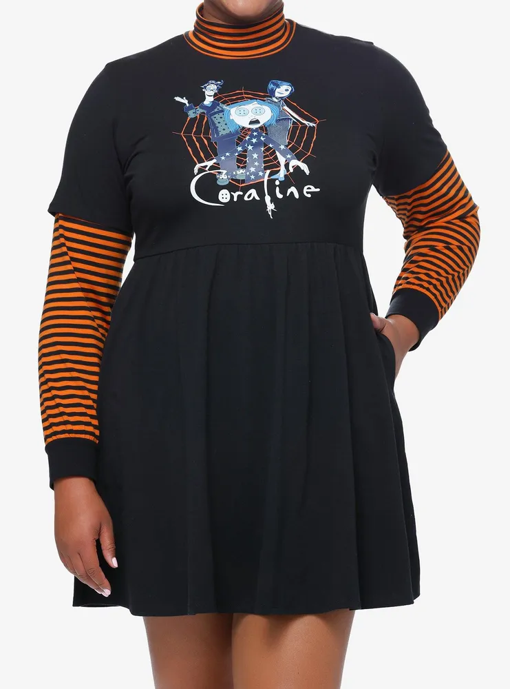 Hot Topic Coraline Stripe Mock Neck Twofer Dress Plus | Mall of America®