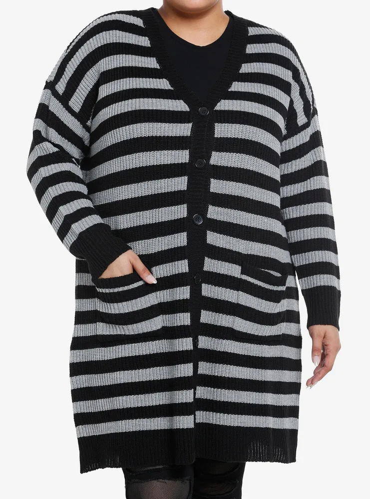 Hot Topic Social Collision Black & Grey Stripe Girls Cardigan Plus ...