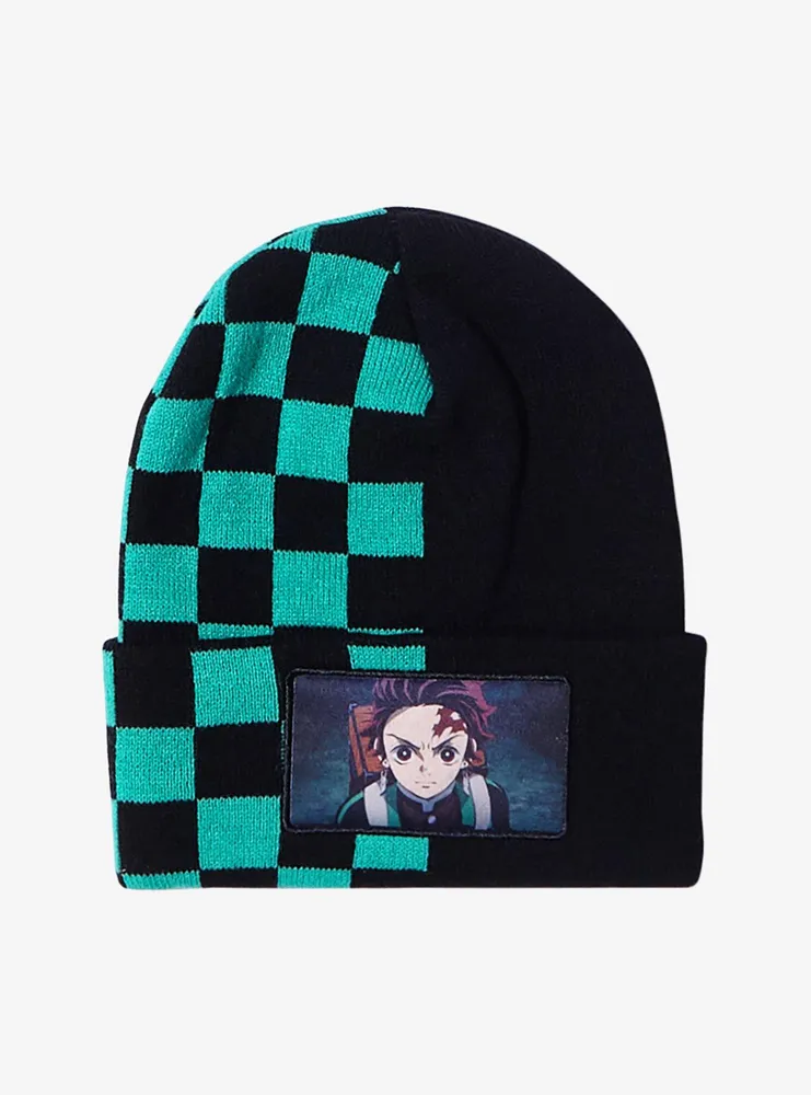 Hot Topic Demon Slayer: Kimetsu No Yaiba Tanjiro Split Checkered Beanie ...