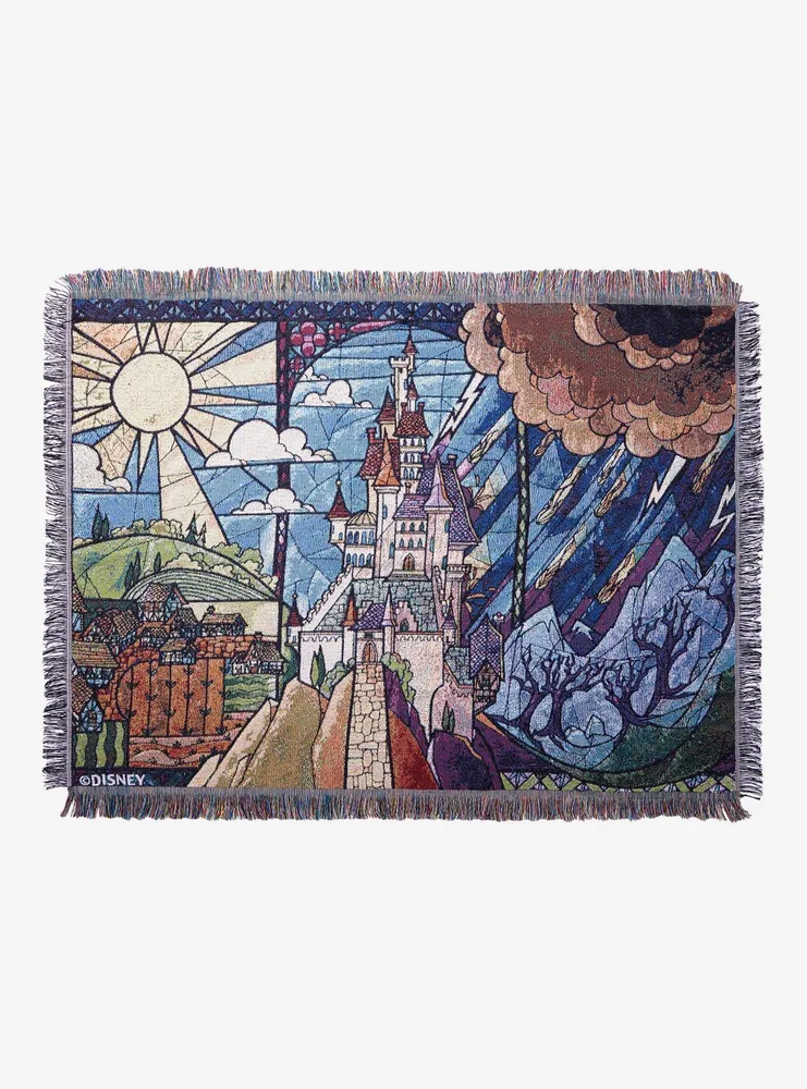 Boxlunch Disney Beauty and the Beast Stained Glass Castle Tapestry ...