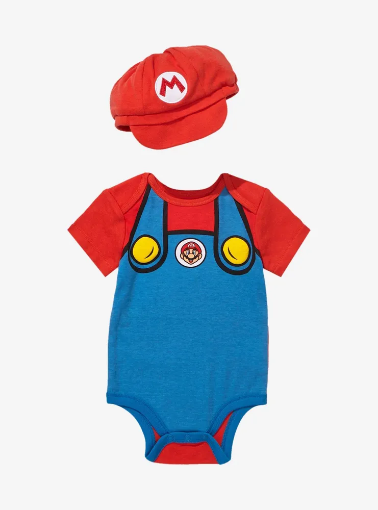 Boxlunch Nintendo Super Mario Bros. Outfit Infant One-Piece and Hat Set ...