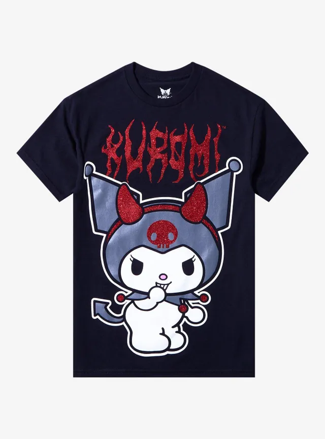 Hot Topic Kuromi Devil Red Glitter Boyfriend Fit Girls T-Shirt at ...