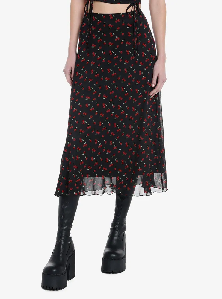 Hot Topic Social Collision Skull Cherry Midi Skirt Coolsprings Galleria