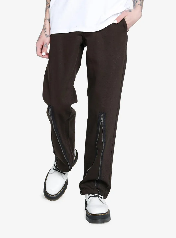 Hot Topic Brown Zipper Straight Leg Pants | Hamilton Place