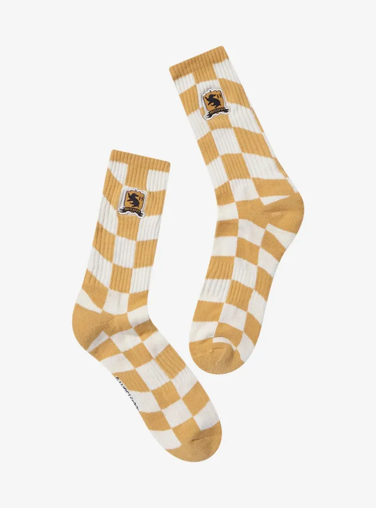 Harry Potter Hufflepuff Crest Checkered Crew Socks - BoxLunch Exclusive ...
