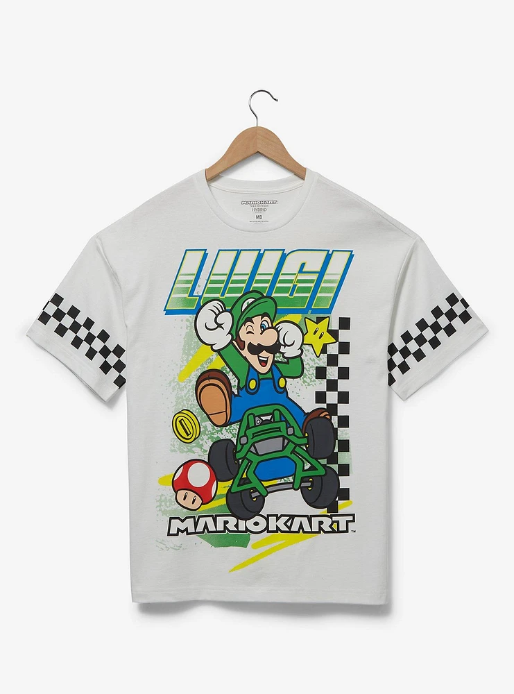 Boxlunch Nintendo Mario Kart Luigi Checkered Racing T-Shirt — BoxLunch ...