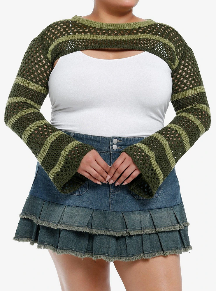 Hot Topic Thorn & Fable Green Stripe Bolero Girls Crop Shrug Plus ...