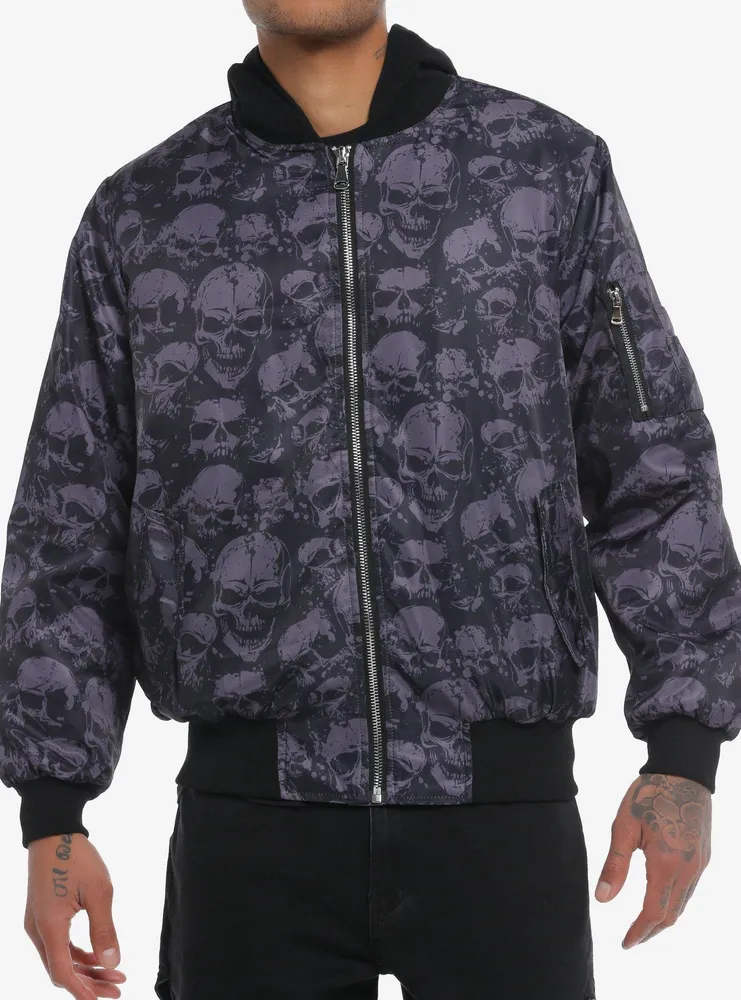 Hot Topic Skulls Allover Hooded Bomber Jacket | Liberty Center
