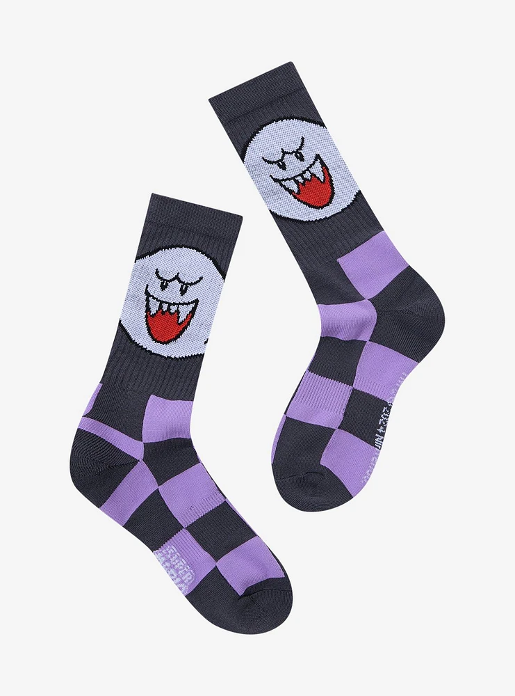 Hot Topic Super Mario Bros. Boo Checkered Crew Socks | Hamilton Place