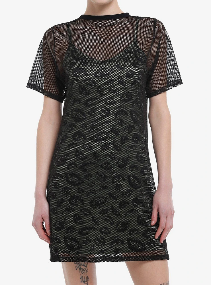 Hot Topic Social Collision Eyes Fishnet Twofer Dress | Hamilton Place