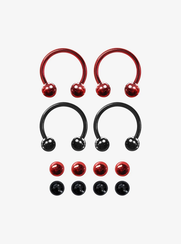Hot Topic Steel Black & Red Circular Barbell 4 Pack | Hamilton Place
