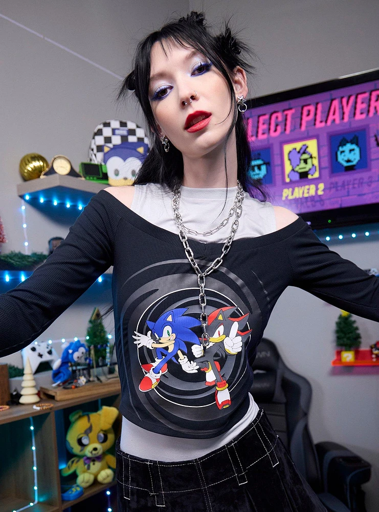 Hot Topic Sonic The Hedgehog & Shadow Girls Twofer Long-Sleeve Top ...