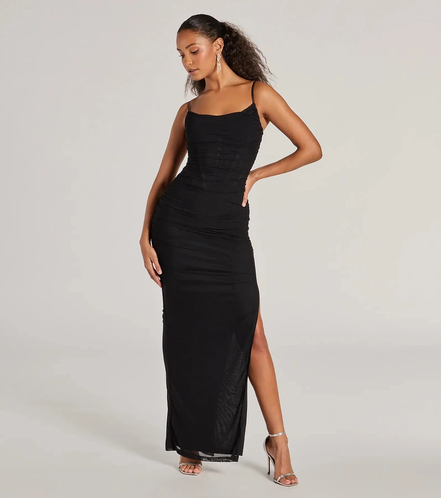 Windsor Gloria V-Neck Lace Corset Slim Mesh Formal Dress | Mission Valley