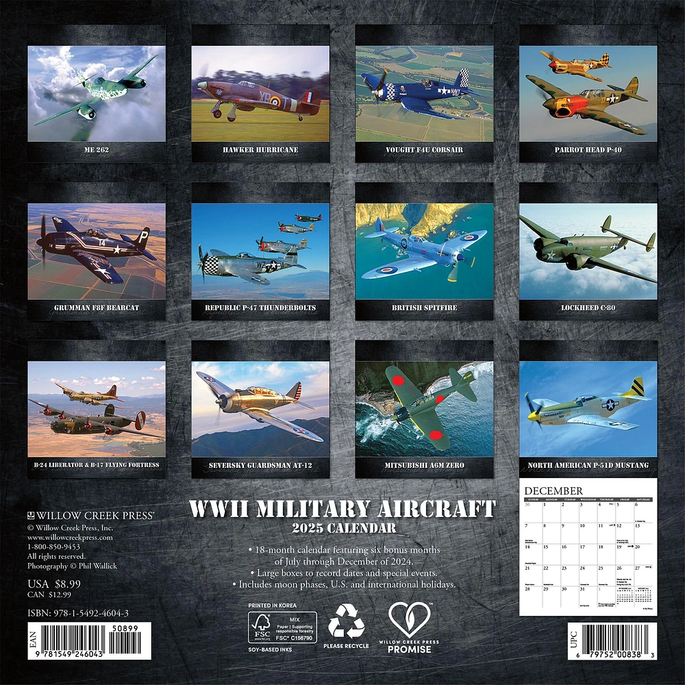 Willow Creek Press WWII Military Aircraft Mini 2025 Calendar | Prairie Mall