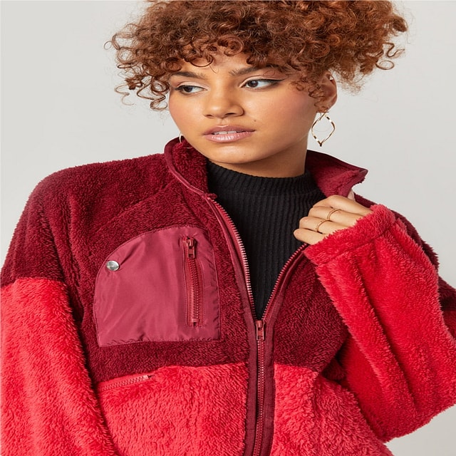 Francesca's Karline Colorblock Zip Front Teddy Jacket | Hamilton Place