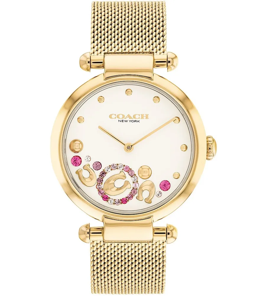 COACH Women's Cary Quartz Analog Gold Mesh Bracelet Watch | Green Tree Mall