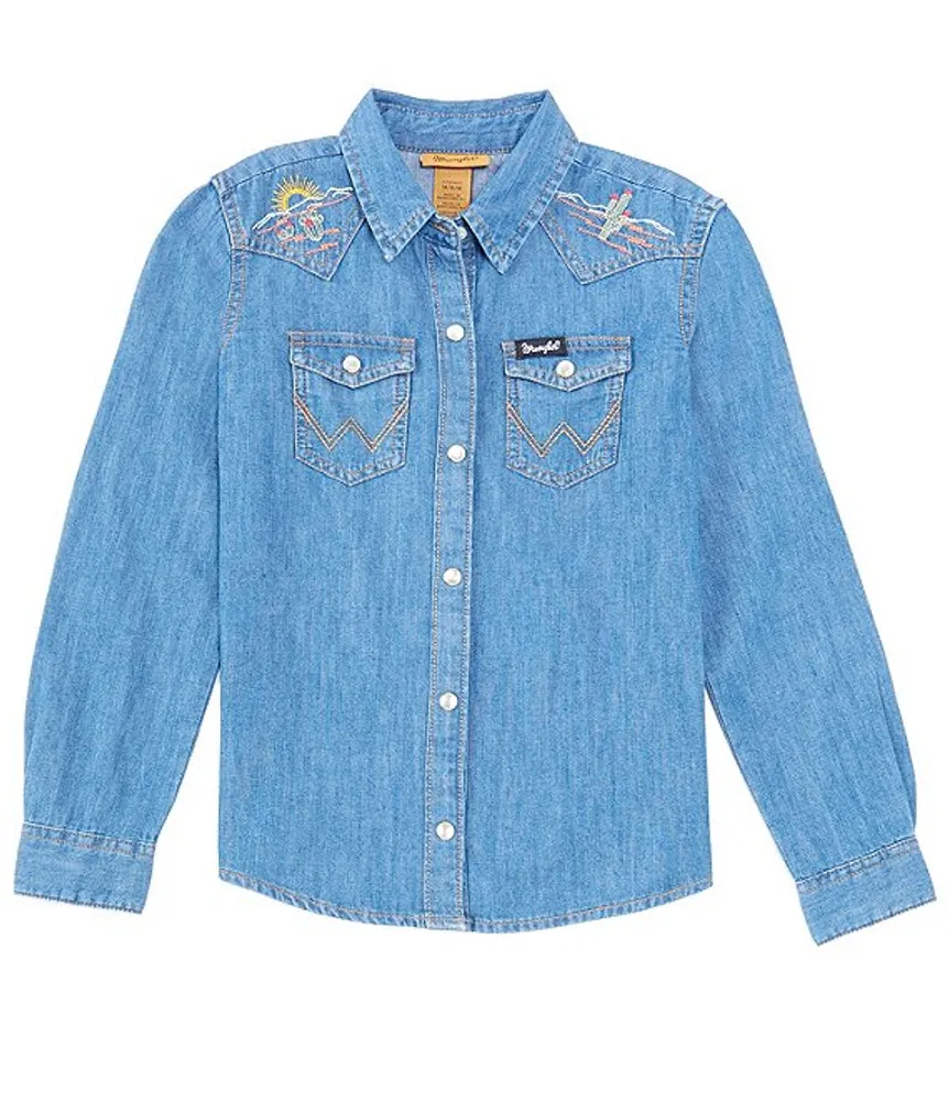 Wrangler® Big Girls 8-18 Long Sleeve Desert Embellished Western Shirt | Hamilton Place