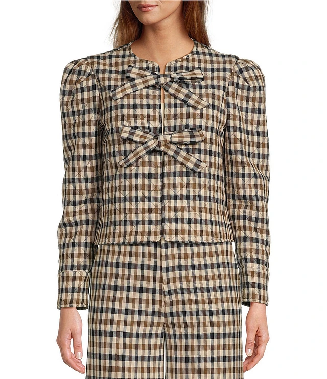 Antonio Melani x Jennifer Sumko Isabella Check Plaid Round Neck Puffed ...