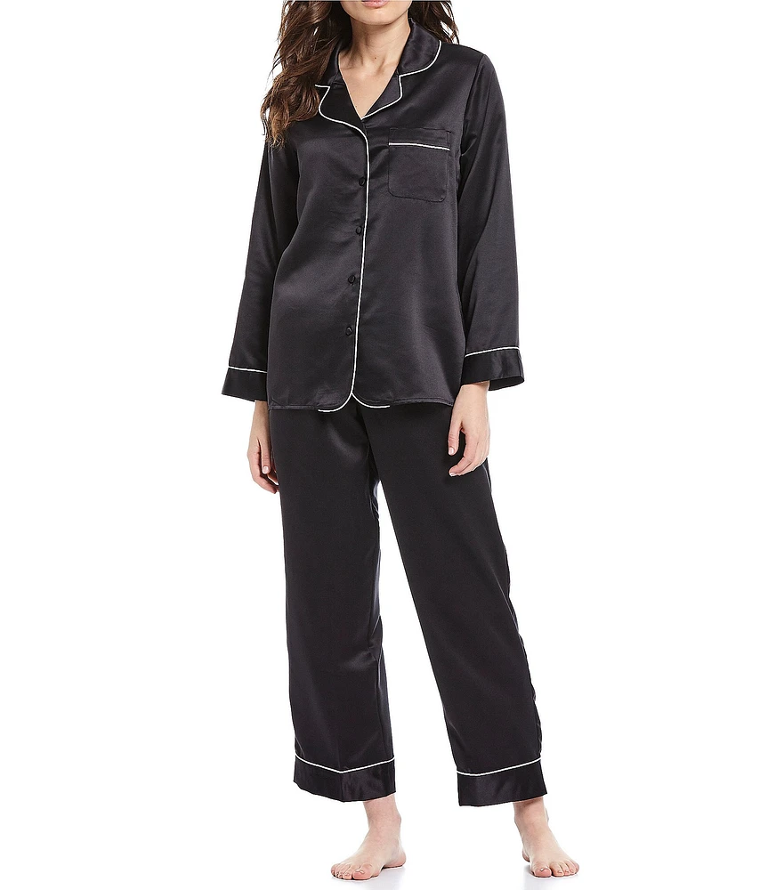 Cabernet Solid Contrast Piping Coordinating Satin Pajama Set | Hamilton ...