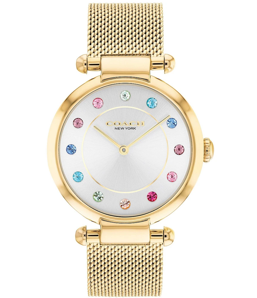 COACH Women's Cary Quartz Analog Gold Tone Stainless Steel Mesh ...