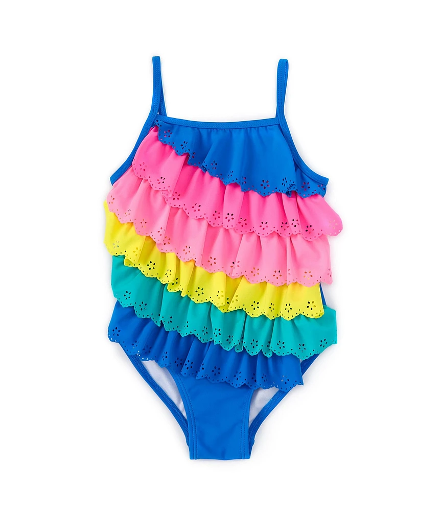 Flapdoodles Little Girls 2T-6X Color Block Ruffled One-Piece Swimsuit ...