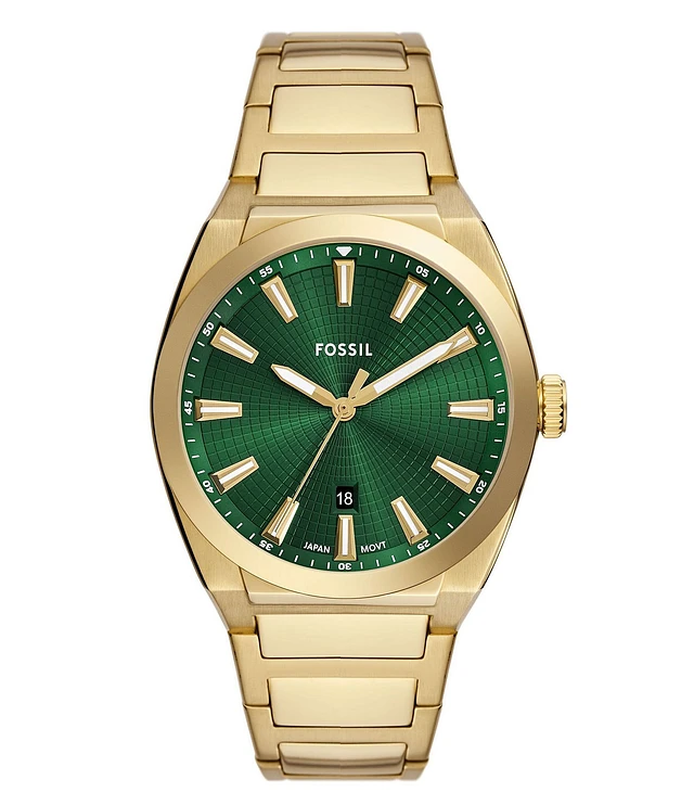 Fossil Men's Everett Three-Hand Gold-Tone Stainless Steel Bracelet ...