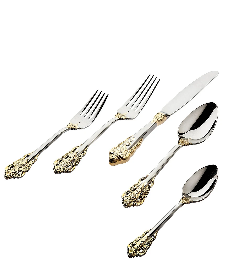 Godinger 24th Century Baroque Gold 20-Piece Stainless Flatware Set | Hamilton Place