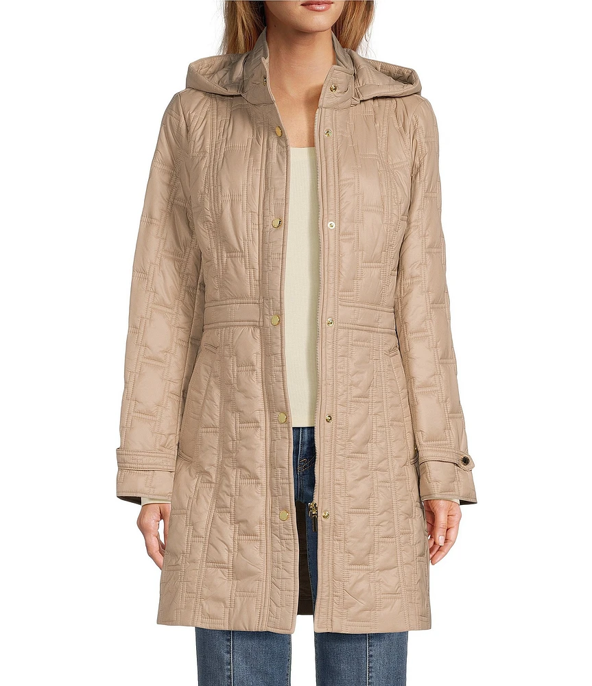 Halston Quilted Stand Collar Snap Front Coat | Hamilton Place