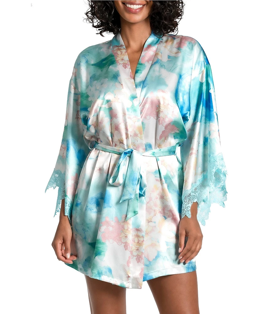 In Bloom by Jonquil Floral Print Satin Wrap Short Robe | Hamilton Place