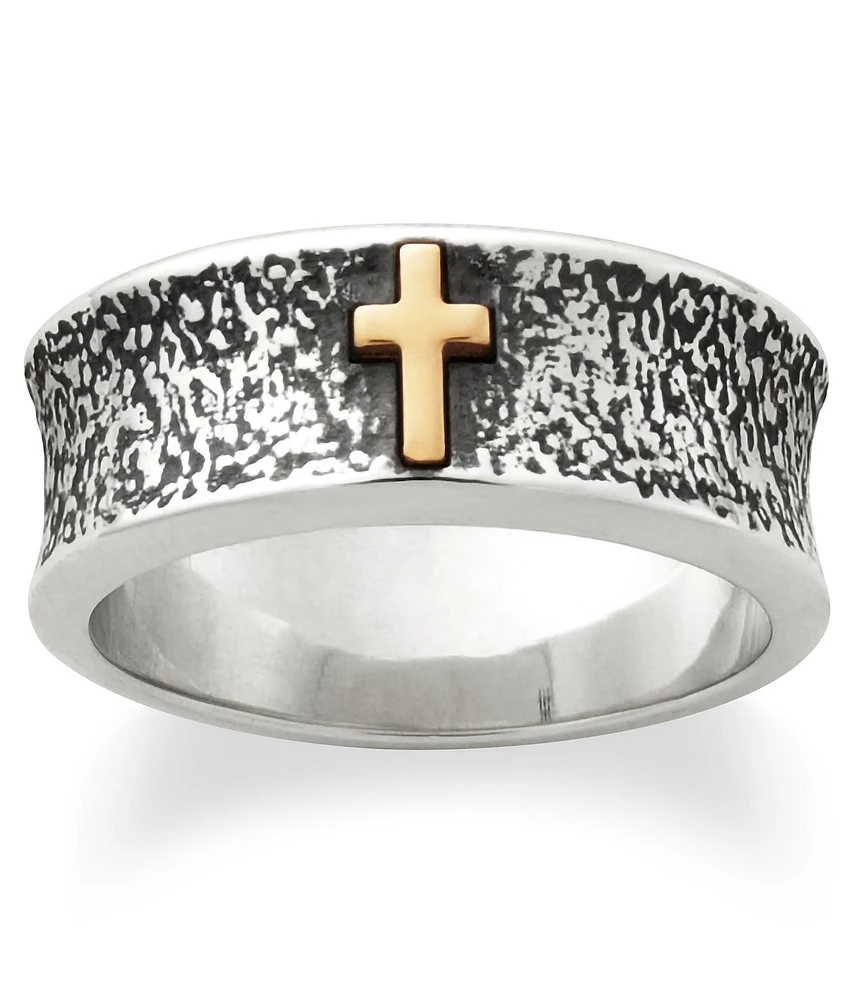James Avery Textured Silver Band with 14K Gold Cross | Hamilton Place