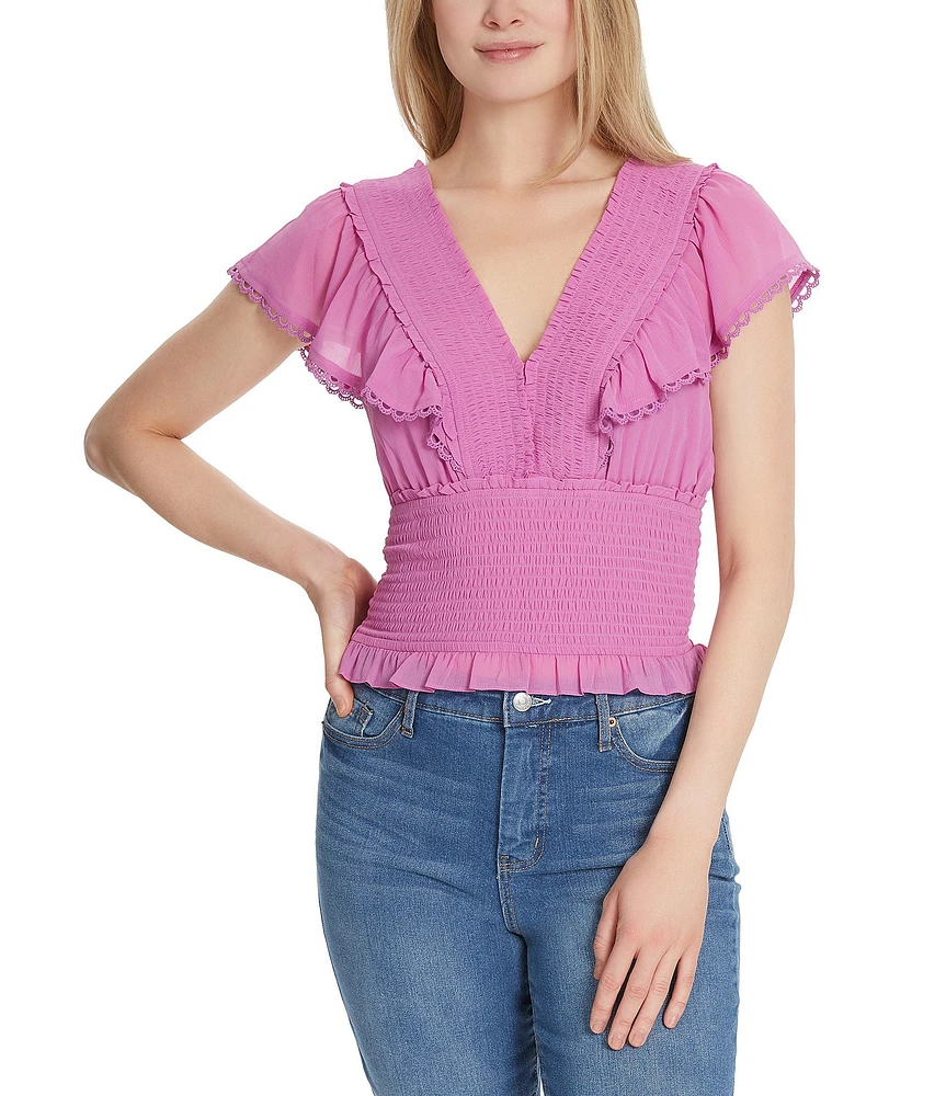 Jessica Simpson Lilianna Smocked Tie Back Crop Top | Hamilton Place