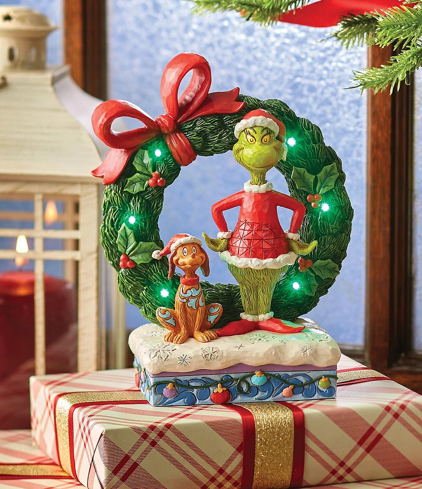 Jim Shore Grinch by Jim Shore Dr. Seuss Grinch & Max in Light-Up Wreath ...
