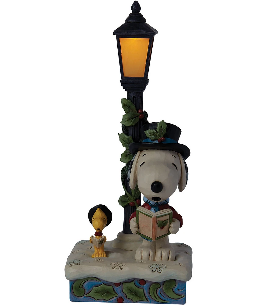 Jim Shore Peanuts Collection Snoopy & Woodstock next to Lit Lamp Post ...