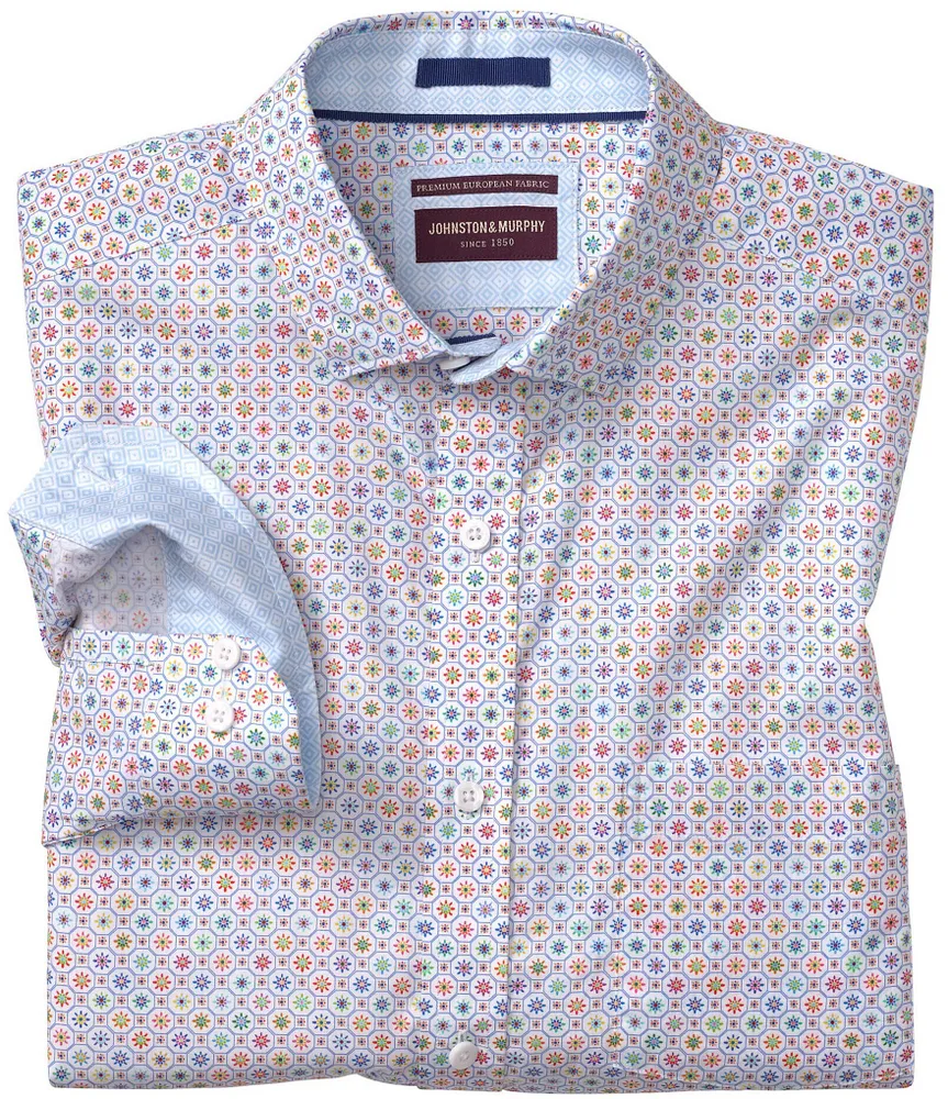 Johnston & Murphy Floral Tile Print Long Sleeve Woven Shirt | Hamilton ...