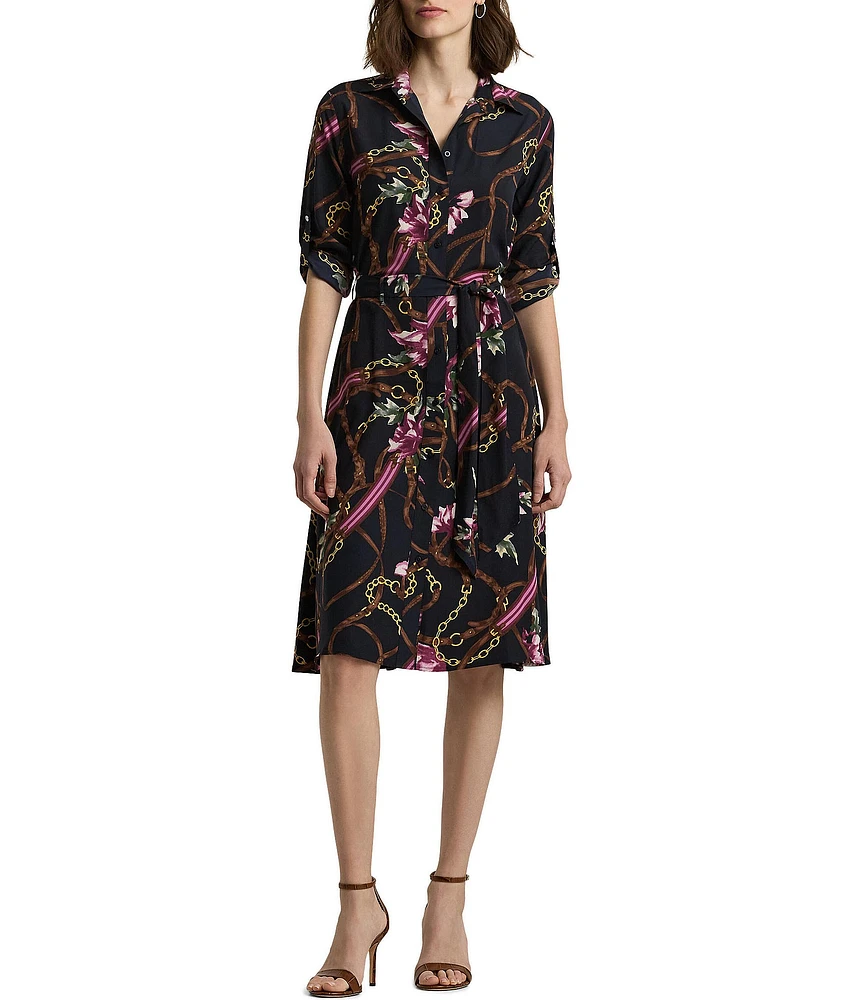 Lauren Ralph Lauren Petite Size Equestrian-Inspired Crepe de Chine Roll ...