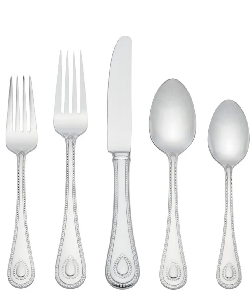 Lenox French Perle Beaded Teardrop 65-Piece Stainless Steel Flatware Set | Hamilton Place