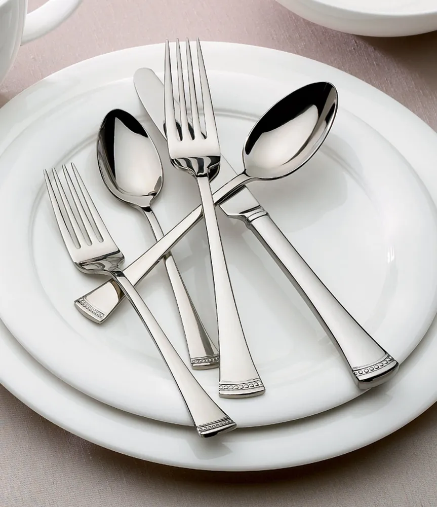 Lenox Portola Modern Sculpted 65-Piece Stainless Steel Flatware Set | Hamilton Place