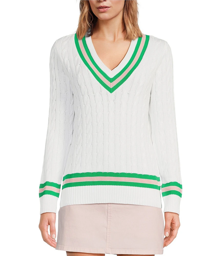 Lilly Pulitzer Brockton Cable Knit V-Neck Long Sleeve Stripe Lilly Pulitzer Brockton Cable Knit V-Neck Long Sleeve Stripe