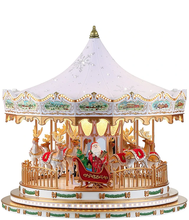 Mr. Christmas LED- Lighted & Animated Deluxe Crystal White Carousel ...