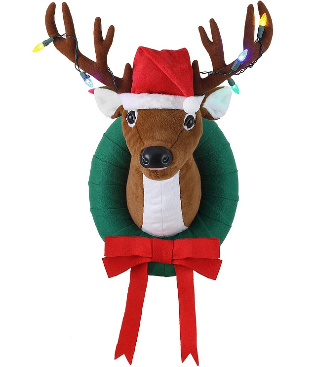 Mr. Christmas LED Lighted Animated Singing Reindeer Head Wreath Decor ...