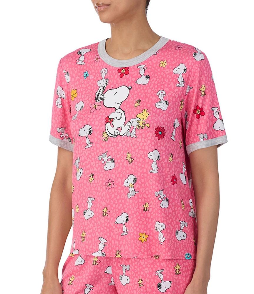 Peanuts Short Sleeve Round Neck Knit Coordinating Snoopy Floral Sleep ...
