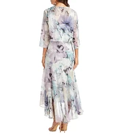 R & M Richards Watercolor Floral Printed Chiffon V-Neck Tiered Ruffle ...
