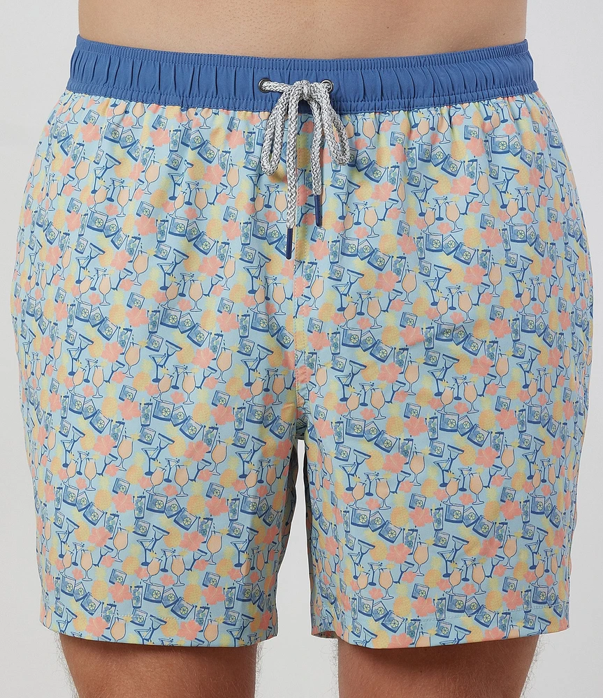 Rainforest Tropical Cocktail Print 6#double; Inseam Swim Trunks ...