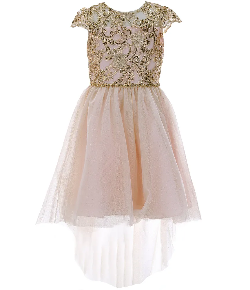 Rare Editions Big Girls 7-16 Cap Sleeve Sequin-Embellished /Sheer ...