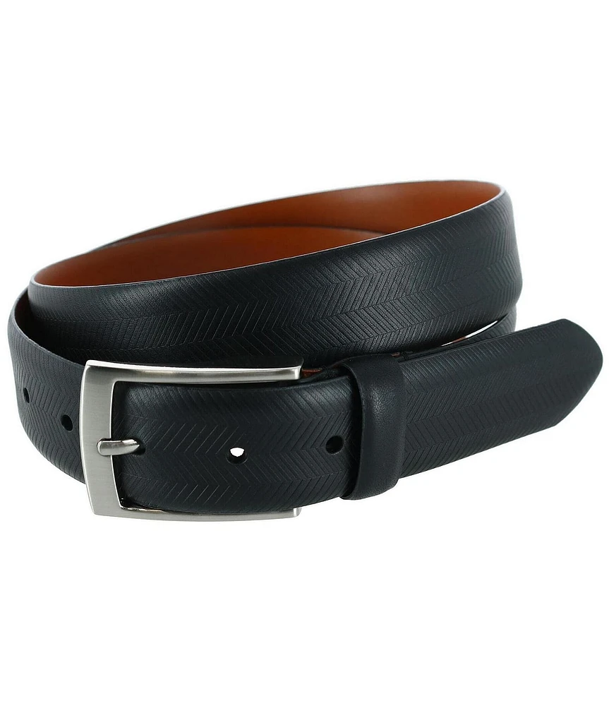 Trafalgar Gregorio Herringbone Embossed Feather Edged Leather Belt ...