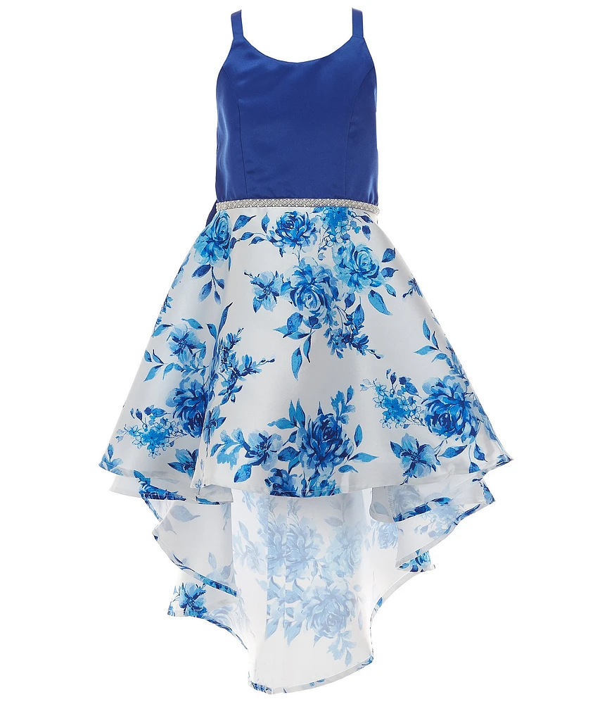 Xtraordinary Big Girls 7-16 Sleeveless Solid/Floral Bow-Back High-Low-Hem Ballgown | Hamilton Place