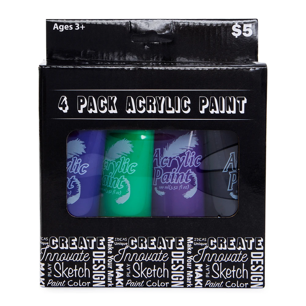Five Below Acrylic Paint Tubes 4-Count Set, 3.4oz Each | Hamilton Place