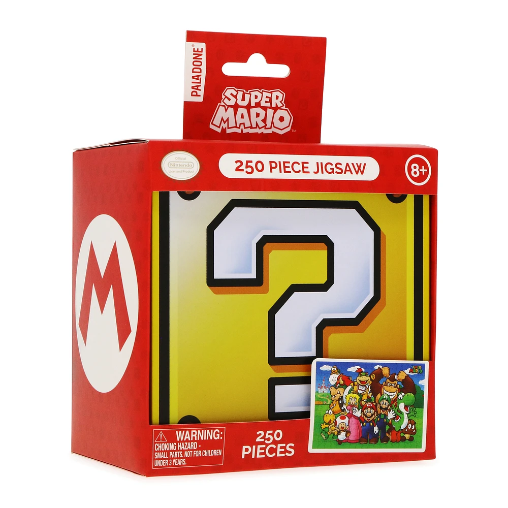 Five Below Super mario™ question block puzzle tin with 250-piece jigsaw ...