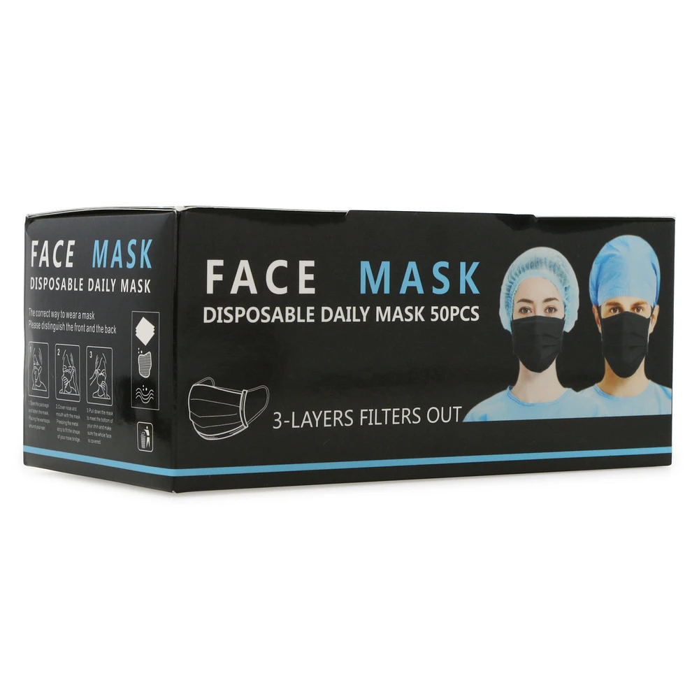 Five Below Black 3-layer disposable face masks 50-count | Hamilton Place